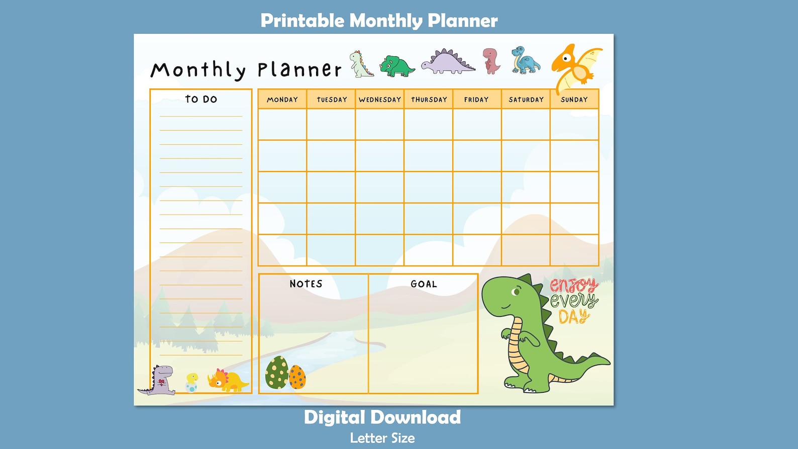 Children's Monthly Planner, Dinosaur Monthly Planner, Boy's Goal ...