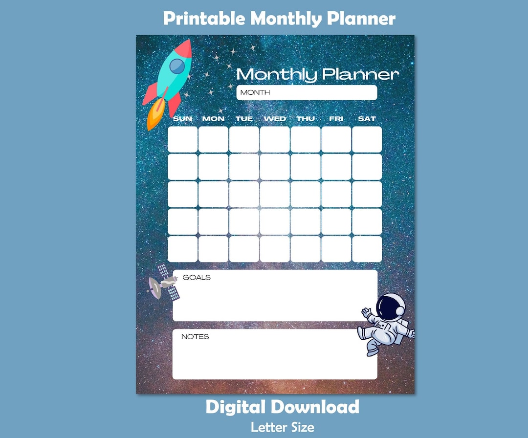 Space Themed Monthly Planner, Goal Tracker, Monthly Planner, Space ...