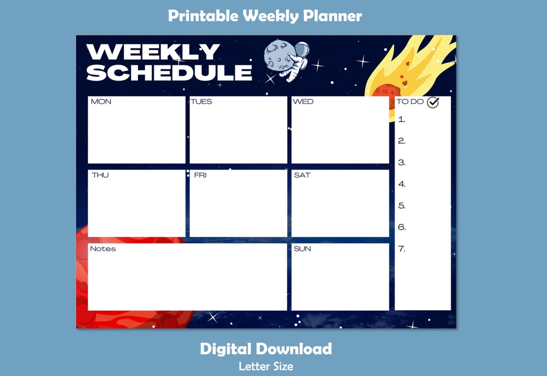 Space Themed Weekly Planner, Weekly Schedule Tracker, Space Theme ...