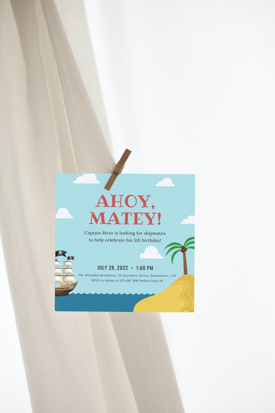 Editable Pirate Themed Birthday Invitation 14cmx14cm Pirate - Etsy