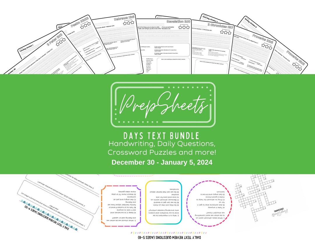 Dec 30-jan 5 Days Text Activity Bundle Word Search Crossword Review ...