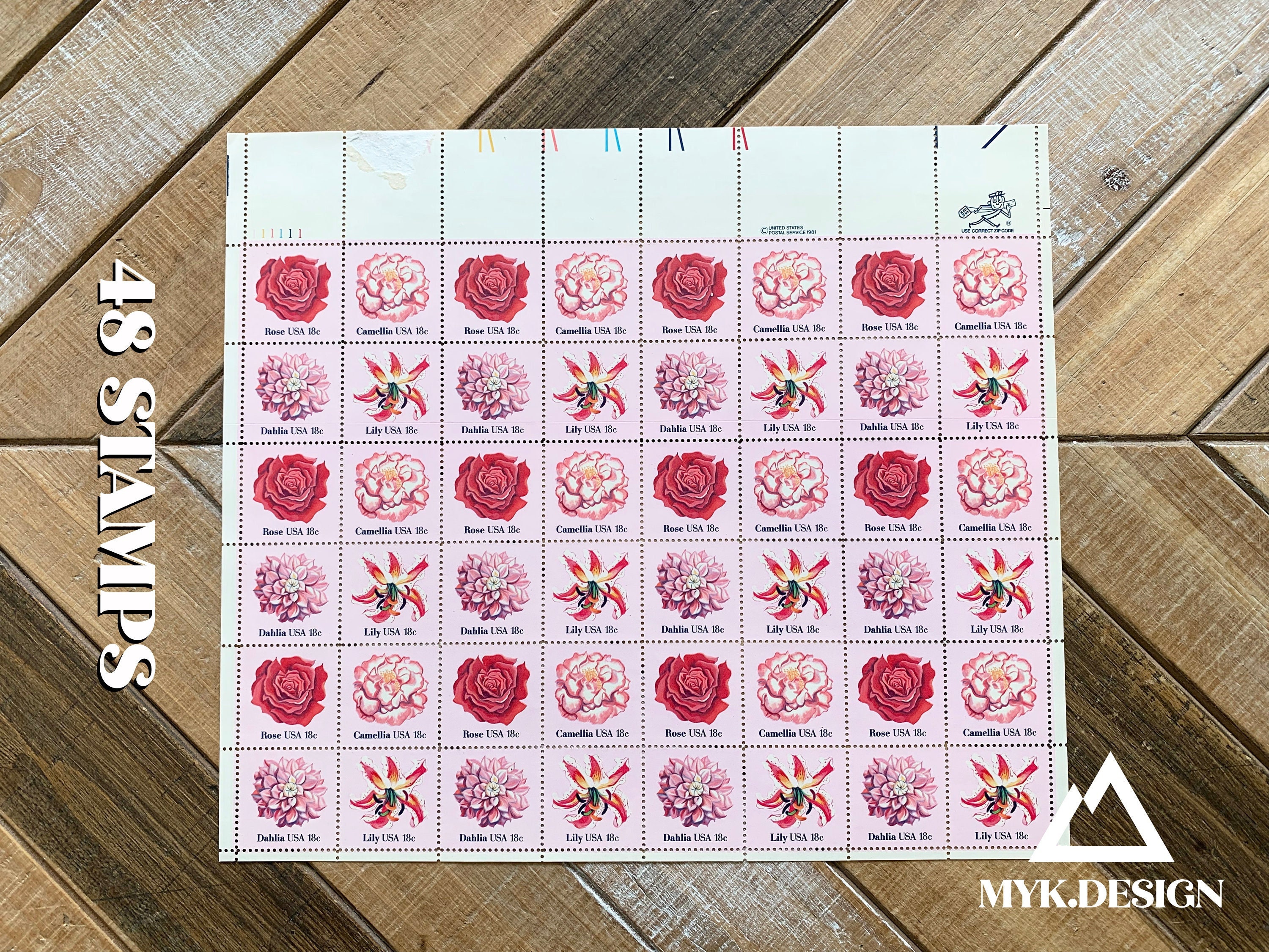 Pink Flowers | 1981 | Vintage US Postage Stamps | Face Value 18 Cents ...