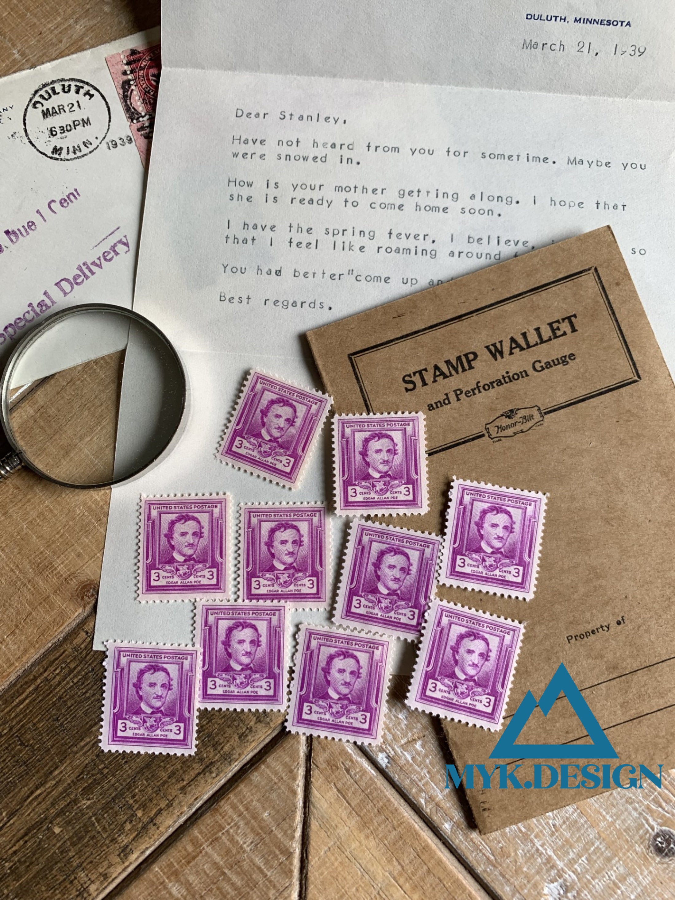 Edgar Allan Poe | 1949 | Vintage US Postage Stamps | Face Value 3 Cents ...