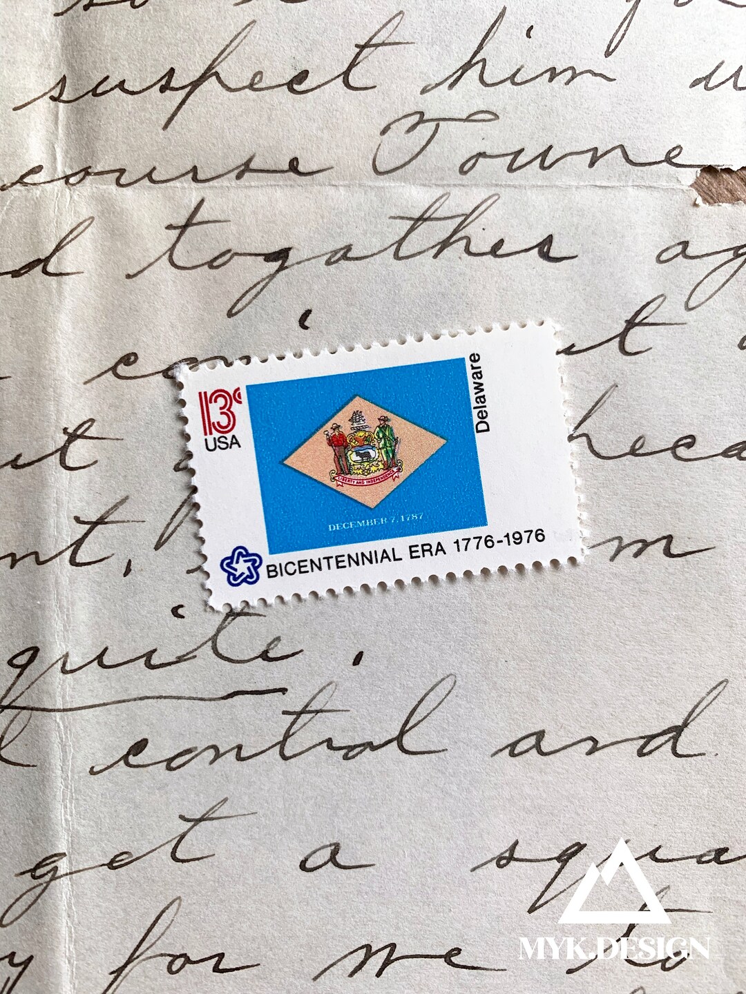 Delaware State Flag 1976 Vintage US Postage Stamps Face Value 13 Cents ...