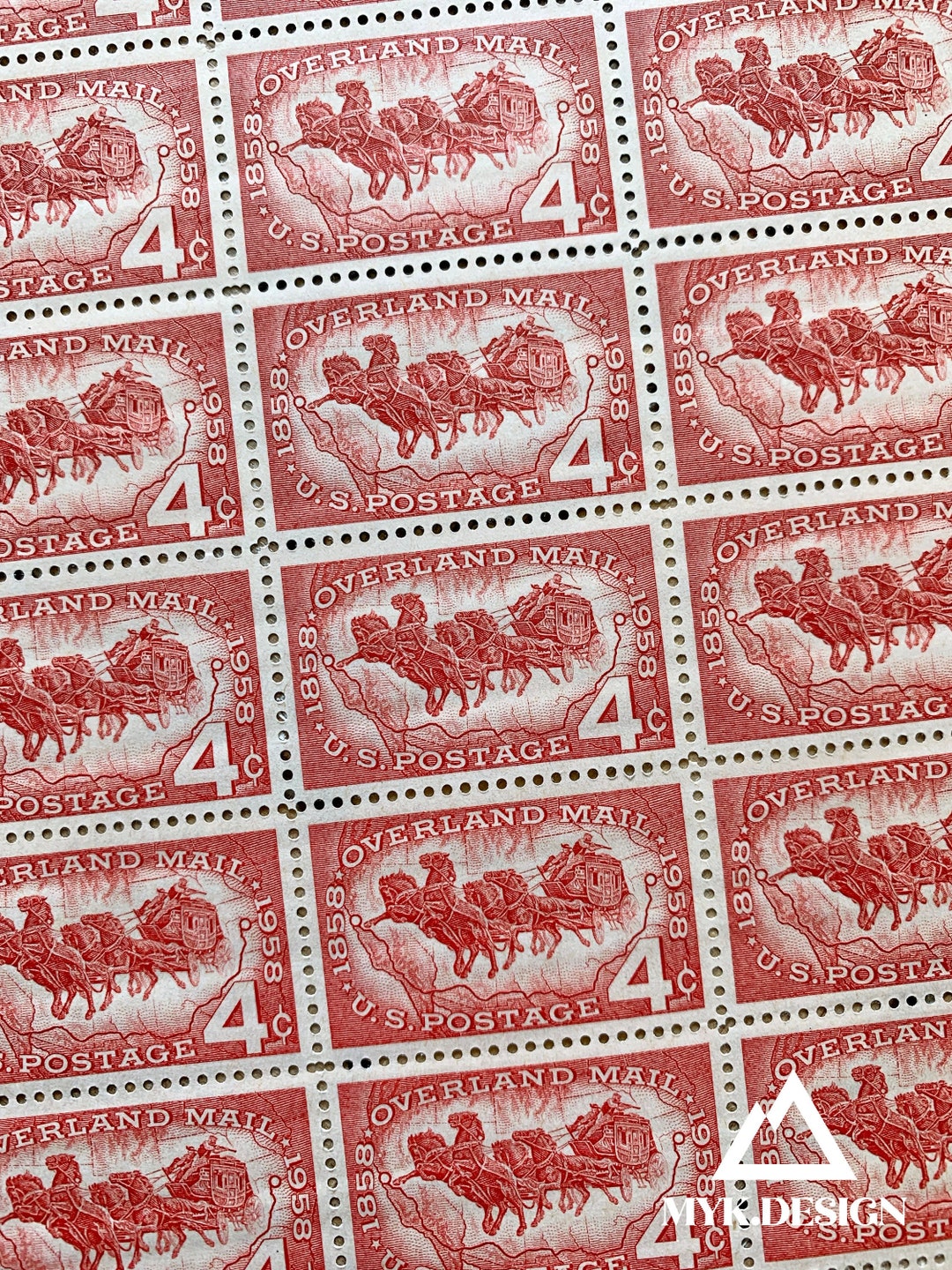 Overland Mail | 1958 | Vintage US Postage Stamps | Face Value 4 Cents ...