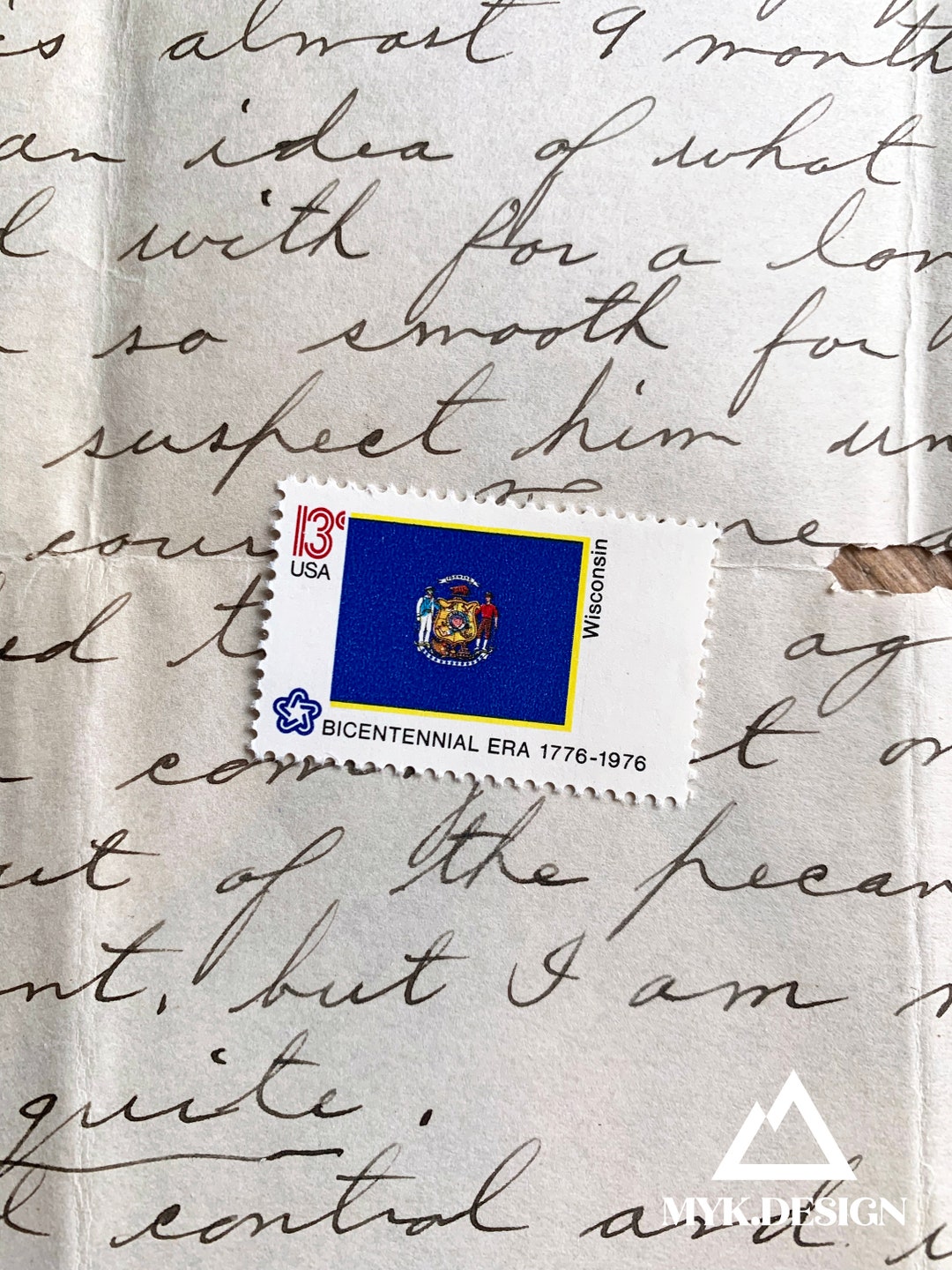 Wisconsin State Flag | 1976 | Vintage US Postage Stamps | Face Value 13 ...