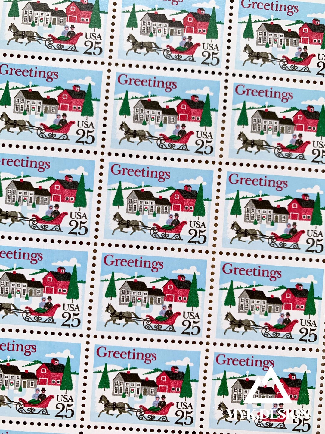 One Horse Open Sleigh 1988 Vintage US Postage Stamps Face Value 25 ...