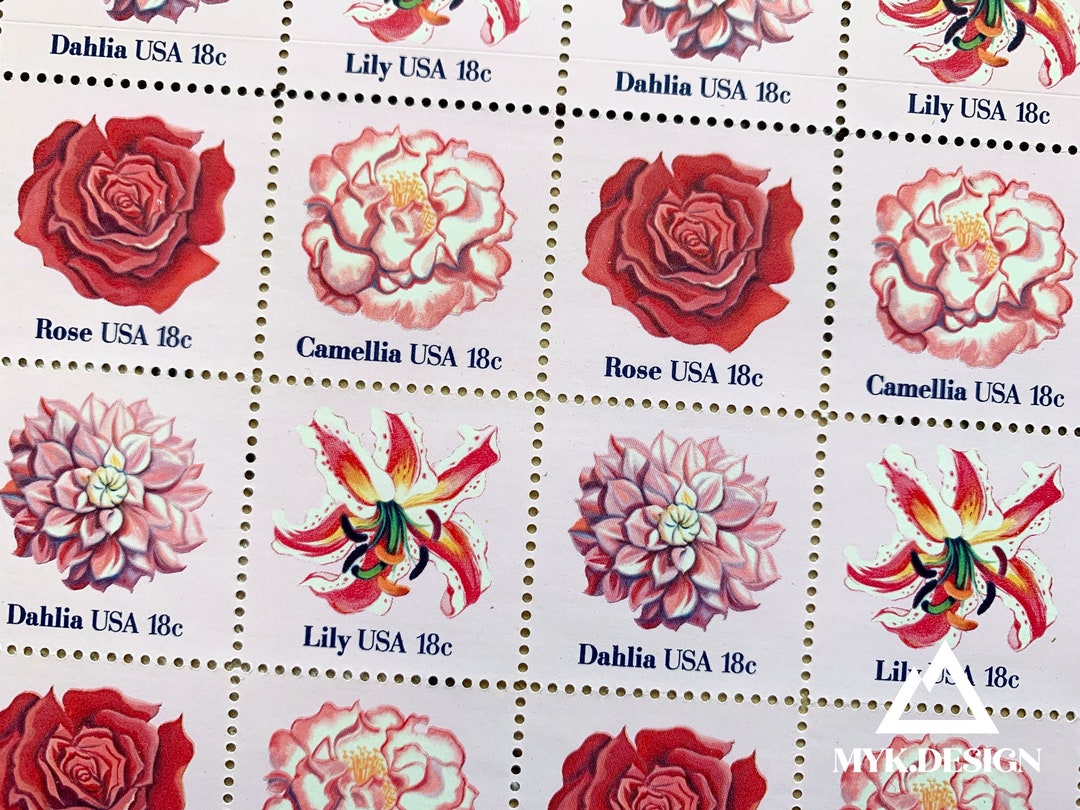Pink Flowers | 1981 | Vintage US Postage Stamps | Face Value 18 Cents ...