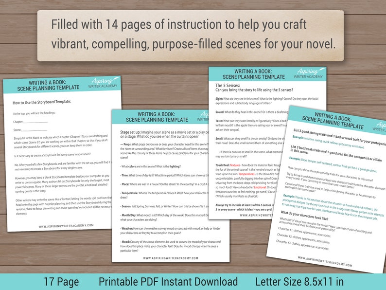Writing a Book: Scene Planning Template | Digital or Printable Writing ...