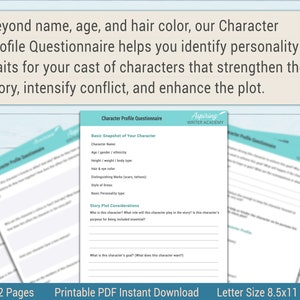 Novel Writing Fictional Character Questionnaire | Character Template ...