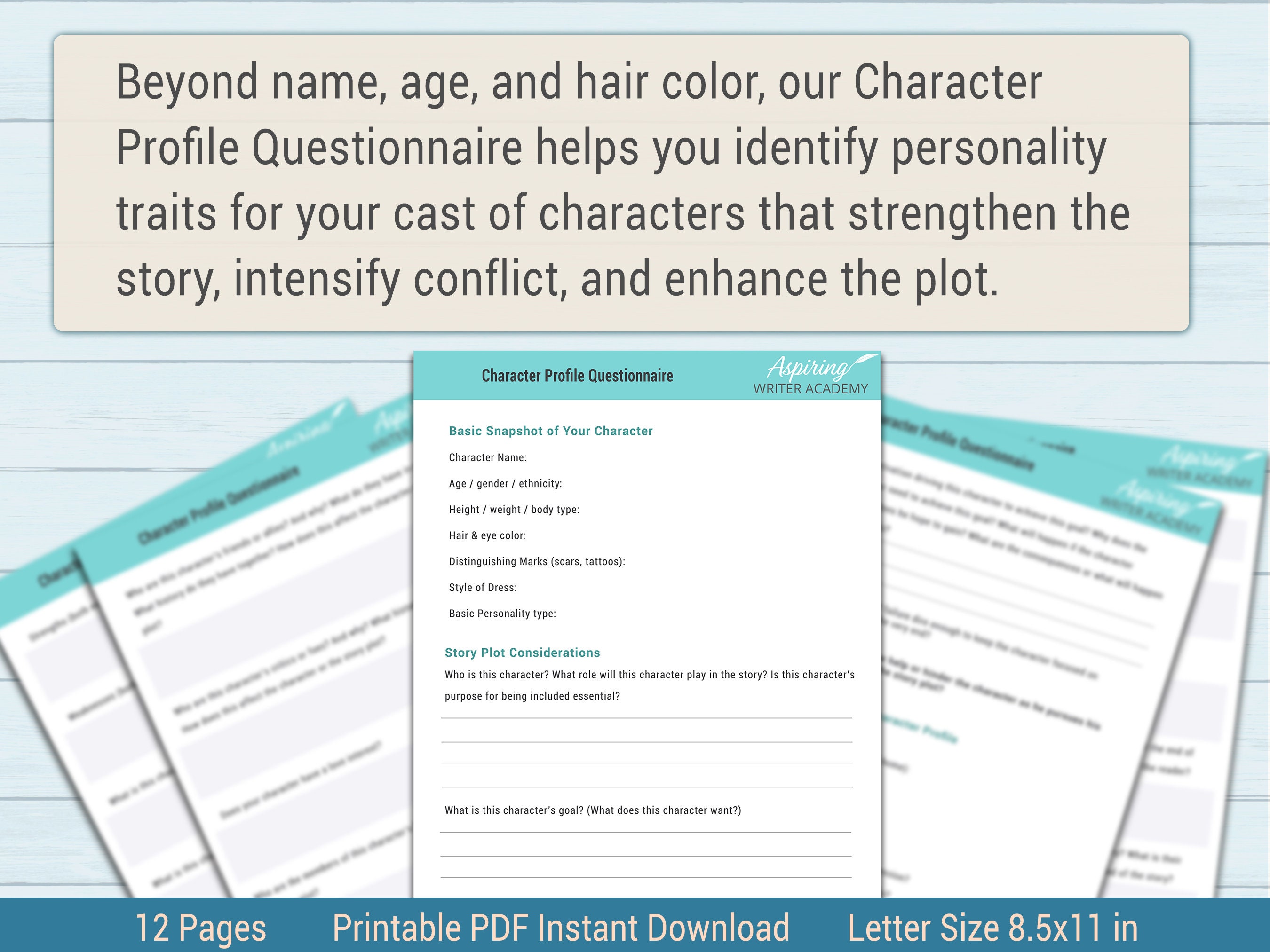 Novel Writing Fictional Character Questionnaire | Character Template ...
