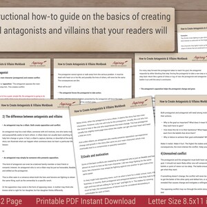 How to Create Antagonists & Villains Workbook | Character Template ...