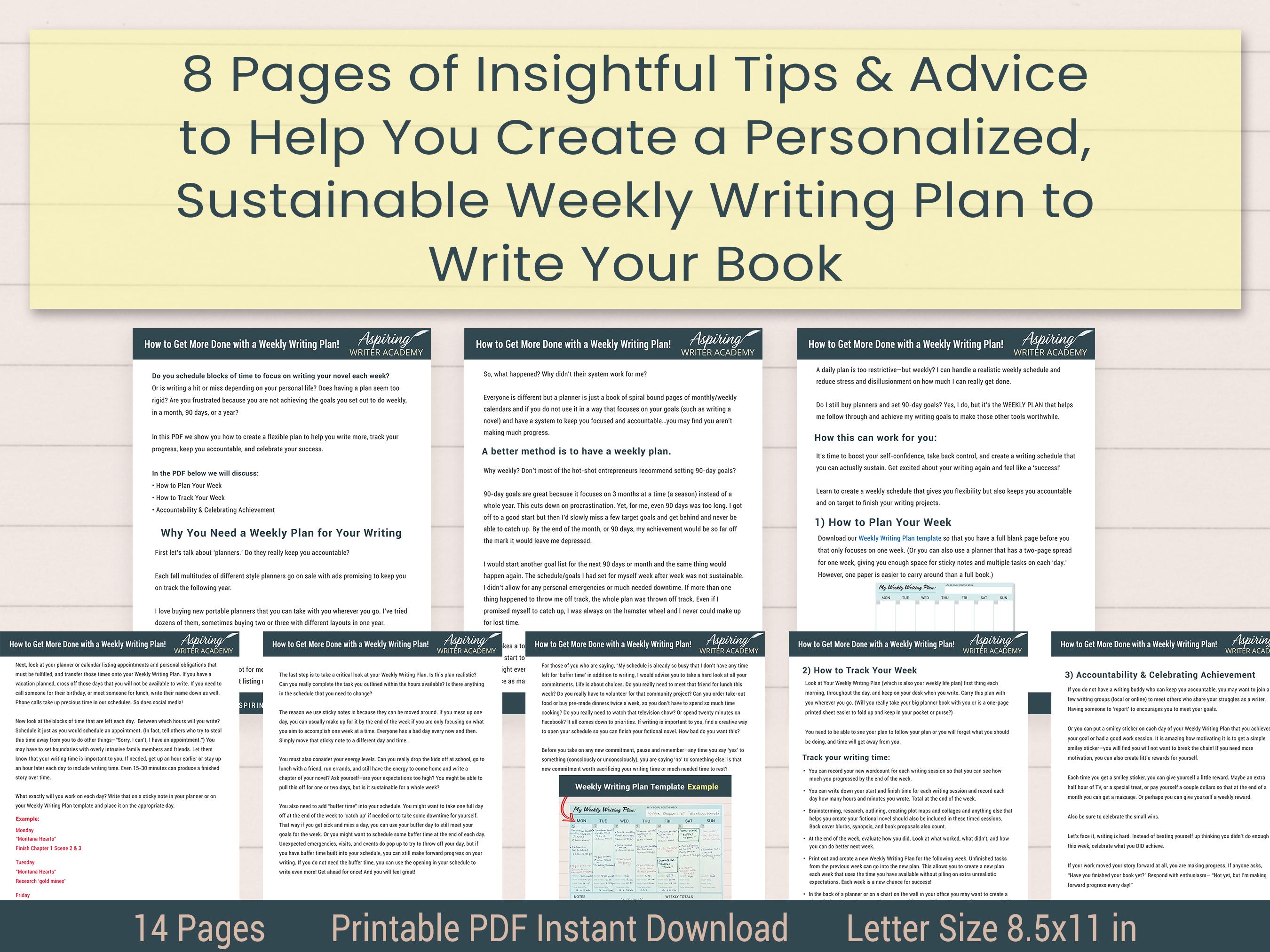 Weekly Writing Plan Template | Weekly Planner | Digital or Printable ...