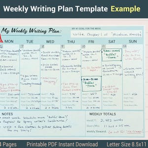 Weekly Writing Plan Template Weekly Planner Digital or Printable PDF ...