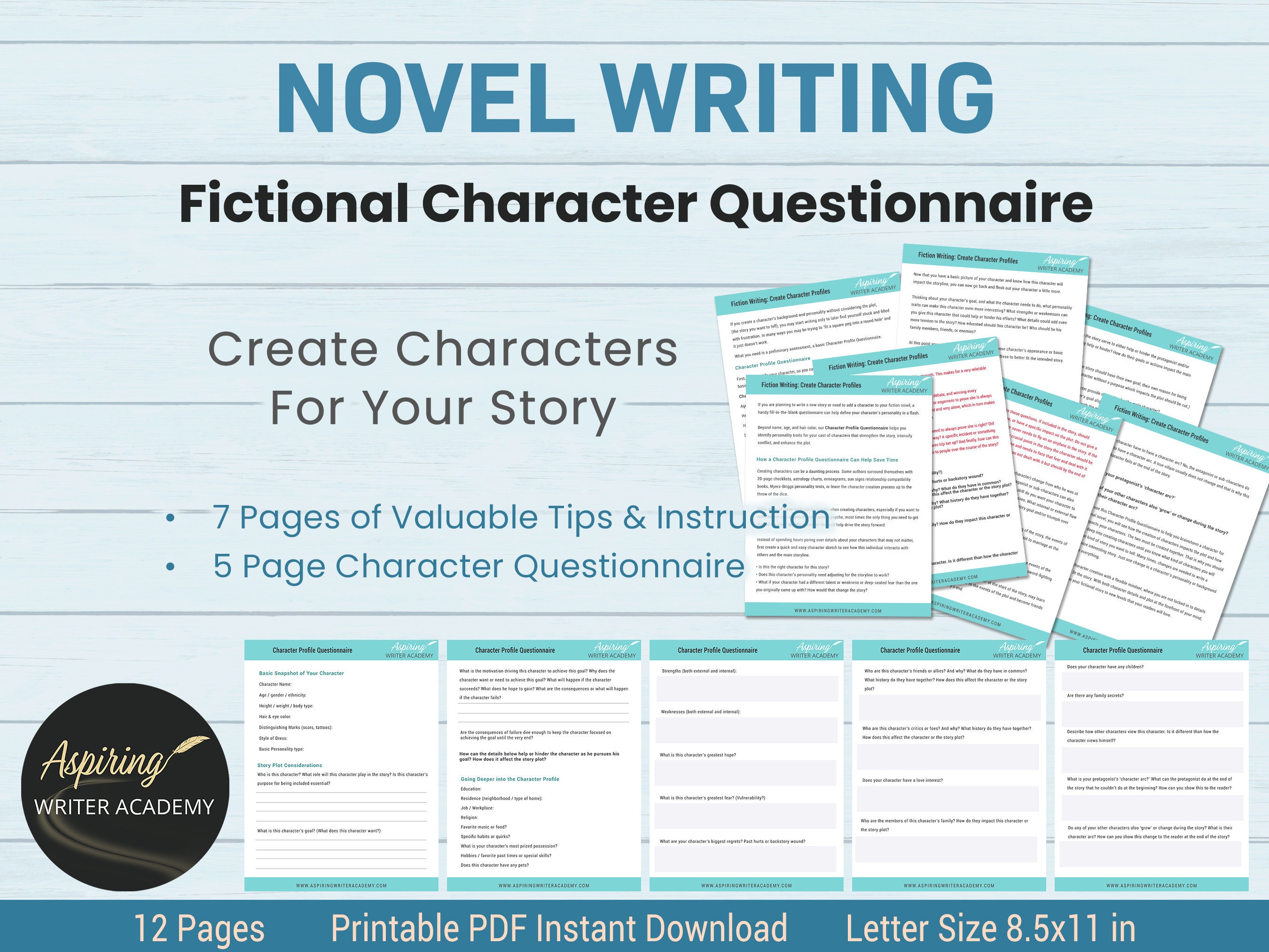 Novel Writing Fictional Character Questionnaire | Character Template ...