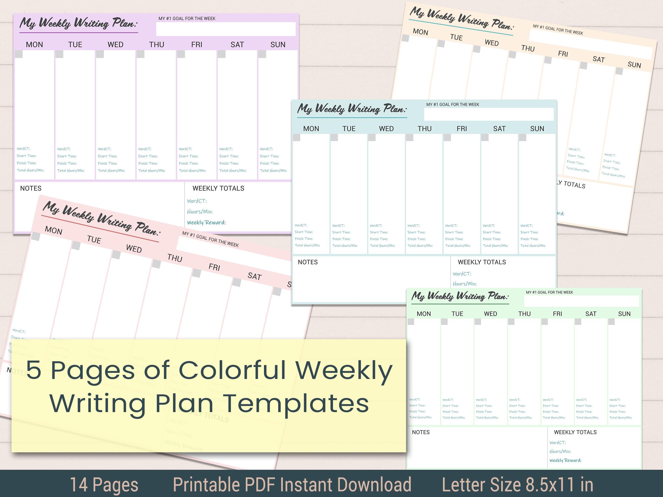 Weekly Writing Plan Template | Weekly Planner | Digital or Printable ...
