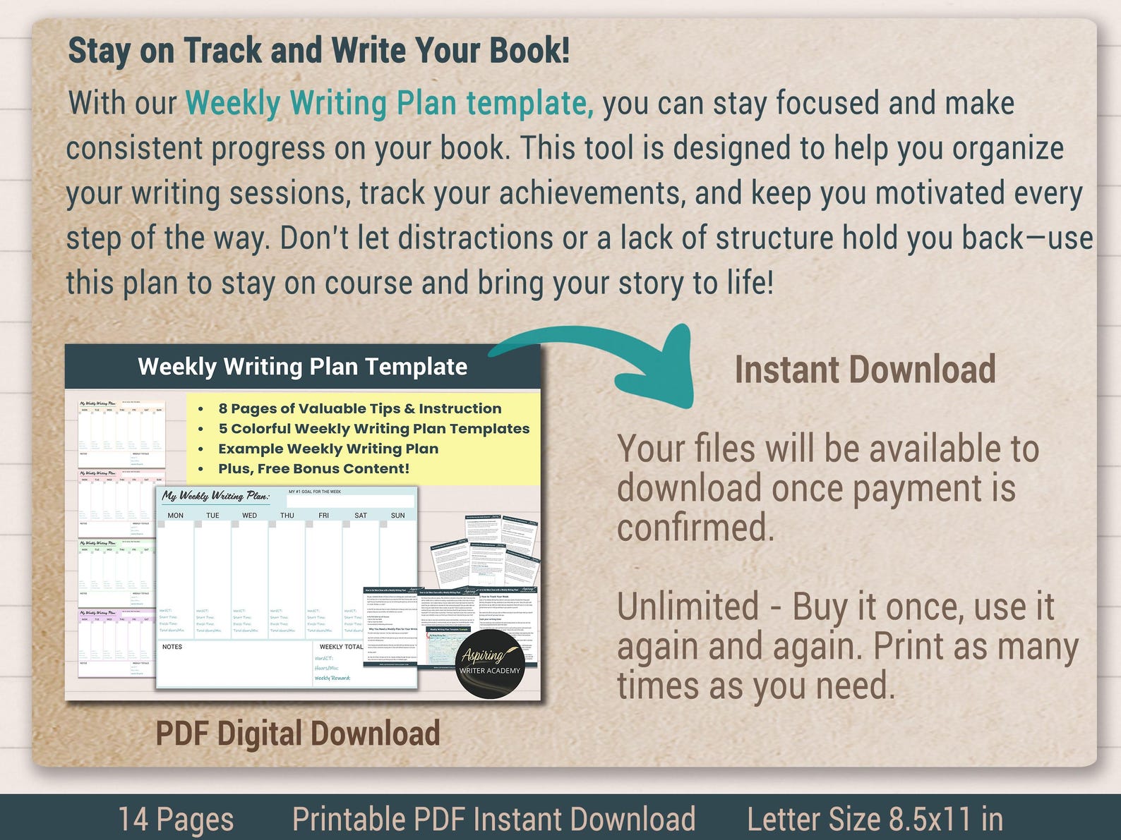 Weekly Writing Plan Template | Weekly Planner | Digital or Printable ...