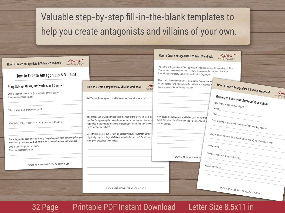 How to Create Antagonists & Villains Workbook Character - Etsy