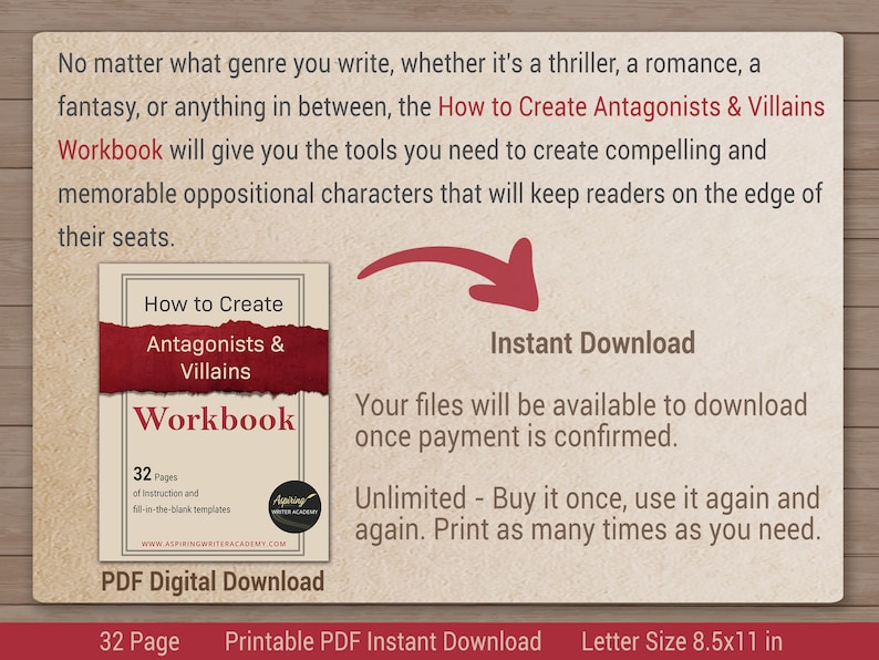 How to Create Antagonists & Villains Workbook Character - Etsy