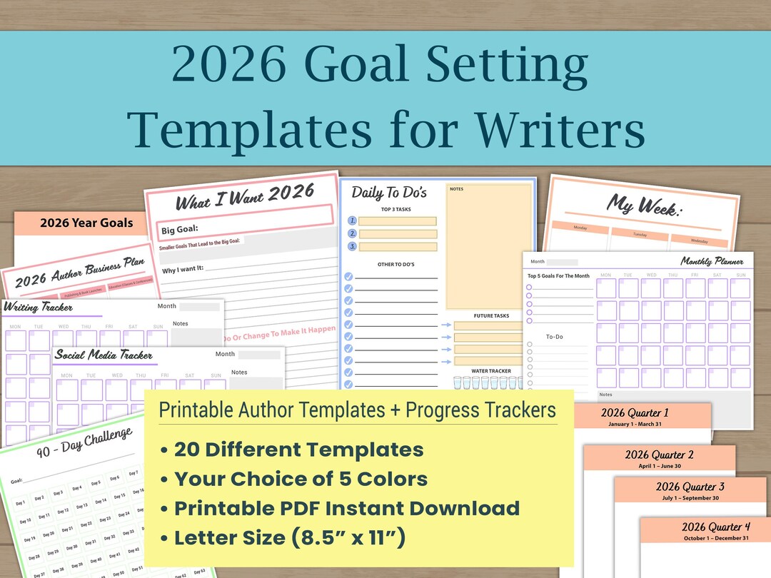 2026 Goal Setting Templates for Writers | Printable Author Planner ...