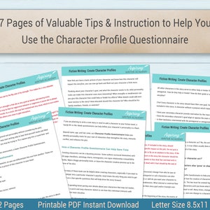 Novel Writing Fictional Character Questionnaire | Character Template ...