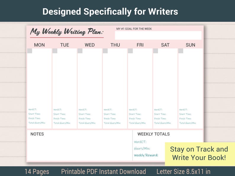 Weekly Writing Plan Template | Weekly Planner | Digital or Printable ...