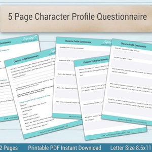 Novel Writing Fictional Character Questionnaire | Character Template ...