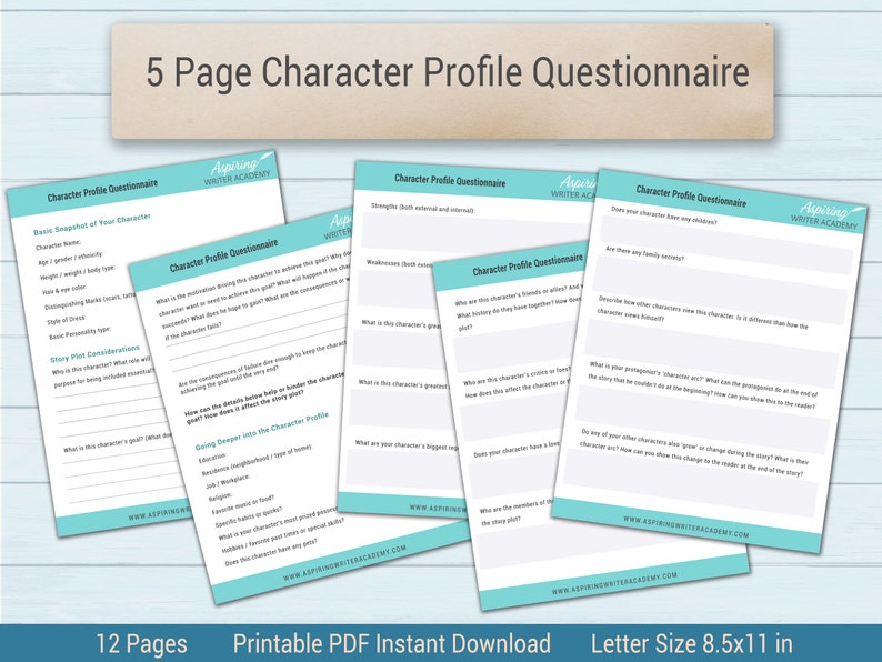 Novel Writing Fictional Character Questionnaire | Character Template ...