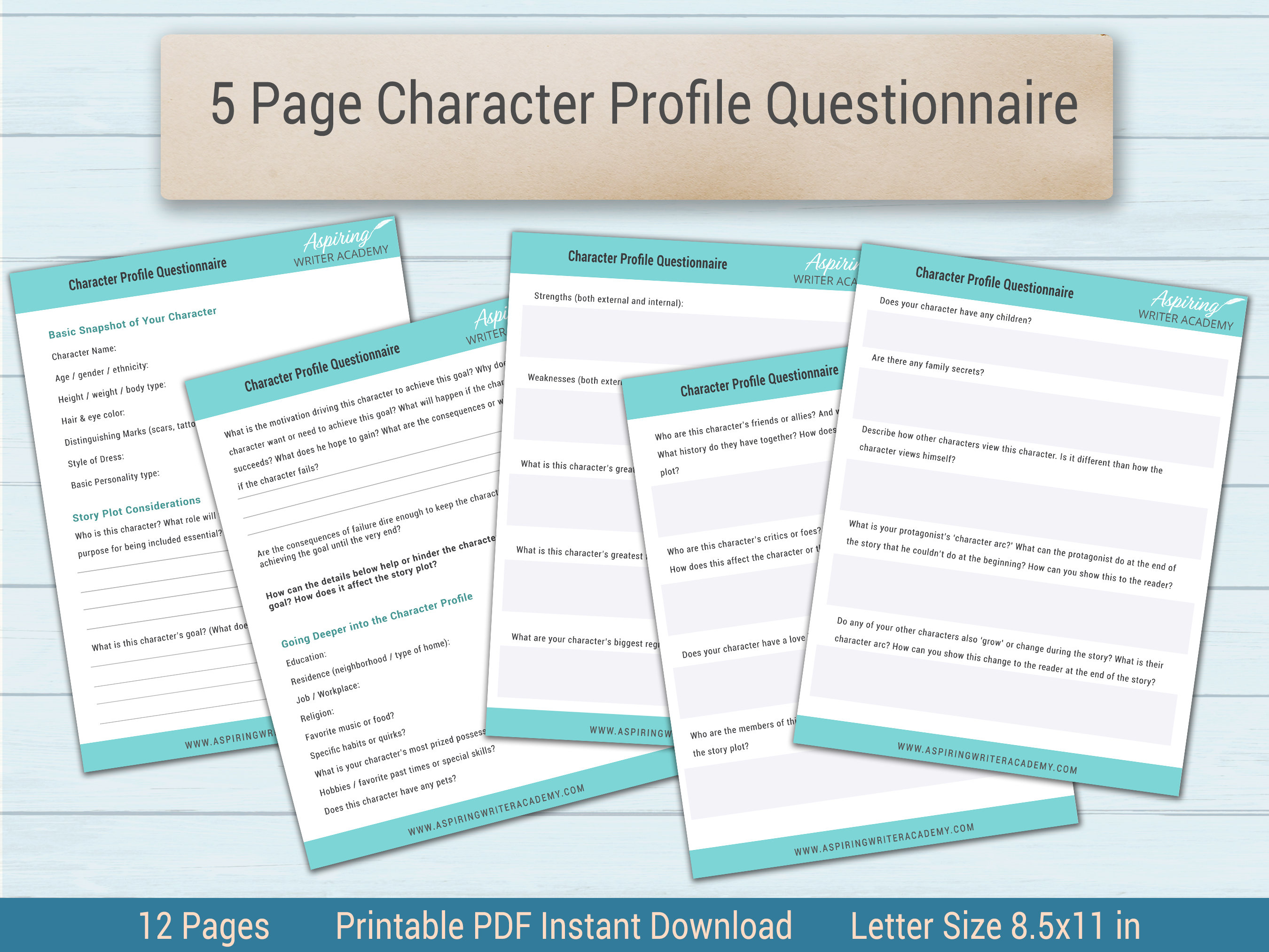Novel Writing Fictional Character Questionnaire | Character Template ...