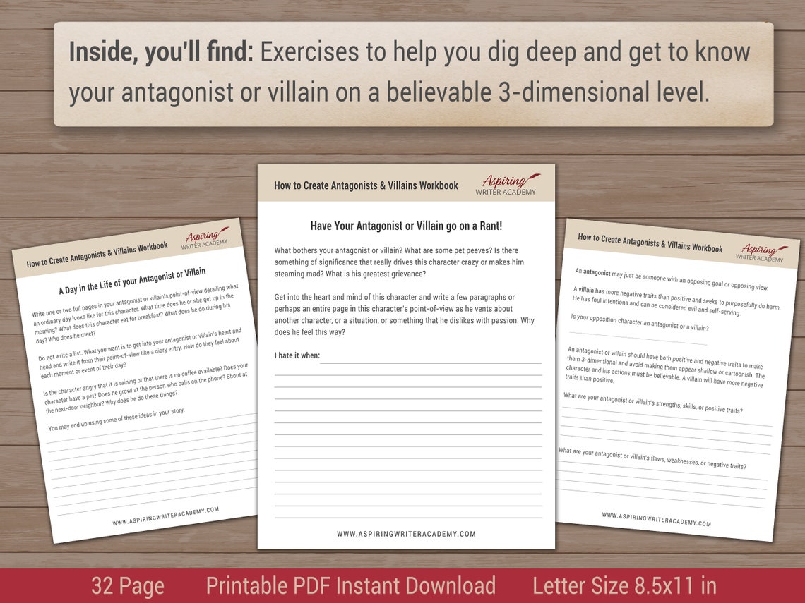 How to Create Antagonists & Villains Workbook Character - Etsy