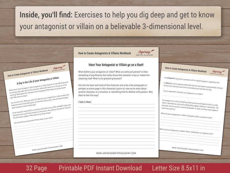 How to Create Antagonists & Villains Workbook Character - Etsy