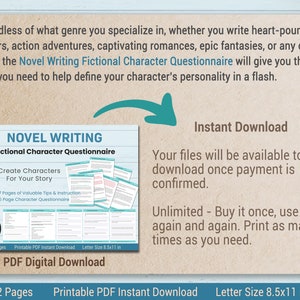 Novel Writing Fictional Character Questionnaire | Character Template ...