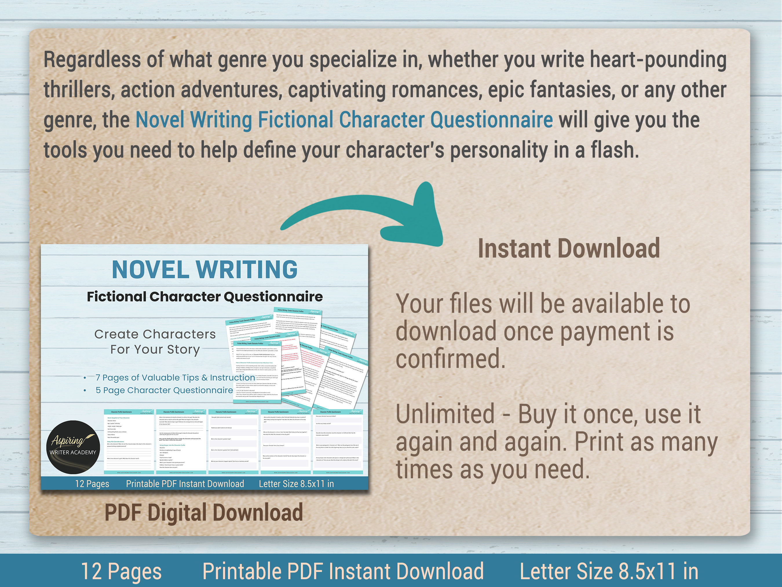 Novel Writing Fictional Character Questionnaire | Character Template ...