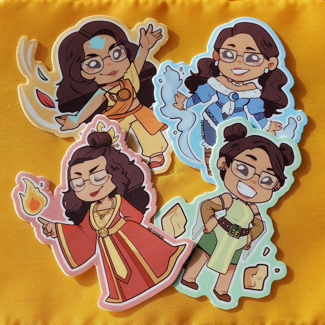 ATLA Element Bender Girls Stickers | Chibi Kawaii Anime Girl | Fire ...