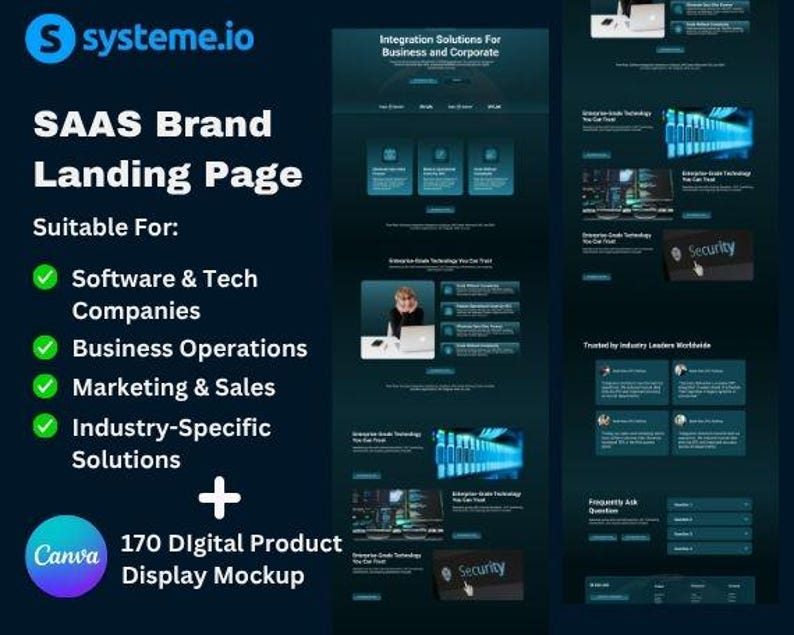 Saas Landing Page Template: Systeme.io & Canva Mockup for Tech Startups ...