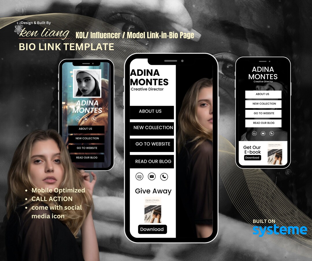 3 Premium Systeme.io Template KOL Black White Influencer Biolink Page ...