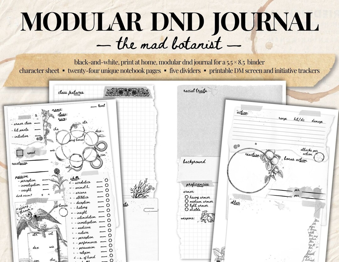 Print at Home Modular Dnd Journal, Character Sheet, Printable DM Screen ...
