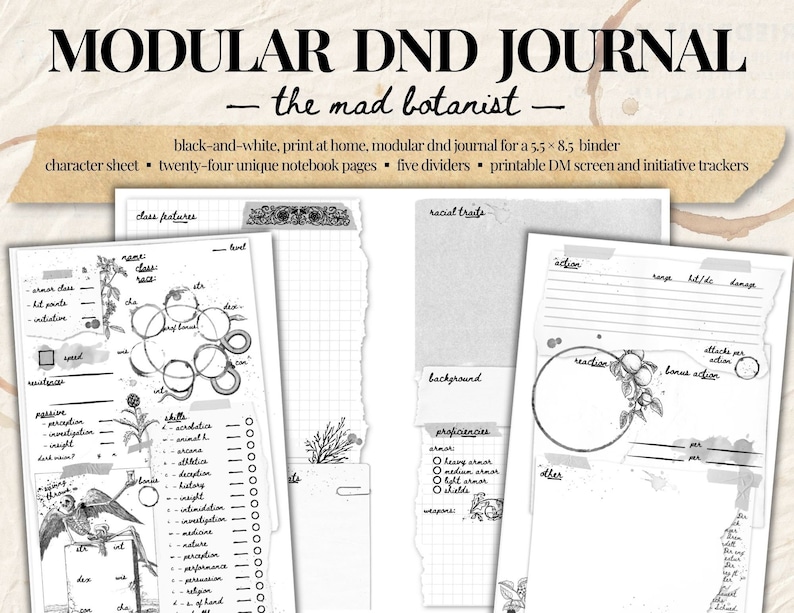 Print at Home Modular Dnd Journal, Character Sheet, Printable DM Screen ...
