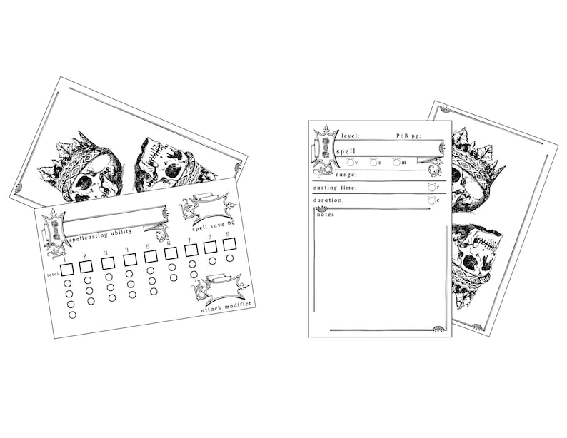 Printable Spell Cards and Spell Slot Trackers - Gothic - for Dungeons ...