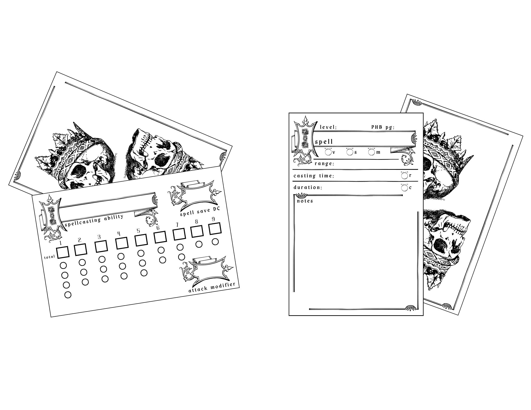 Printable Spell Cards and Spell Slot Trackers - Gothic - for Dungeons ...