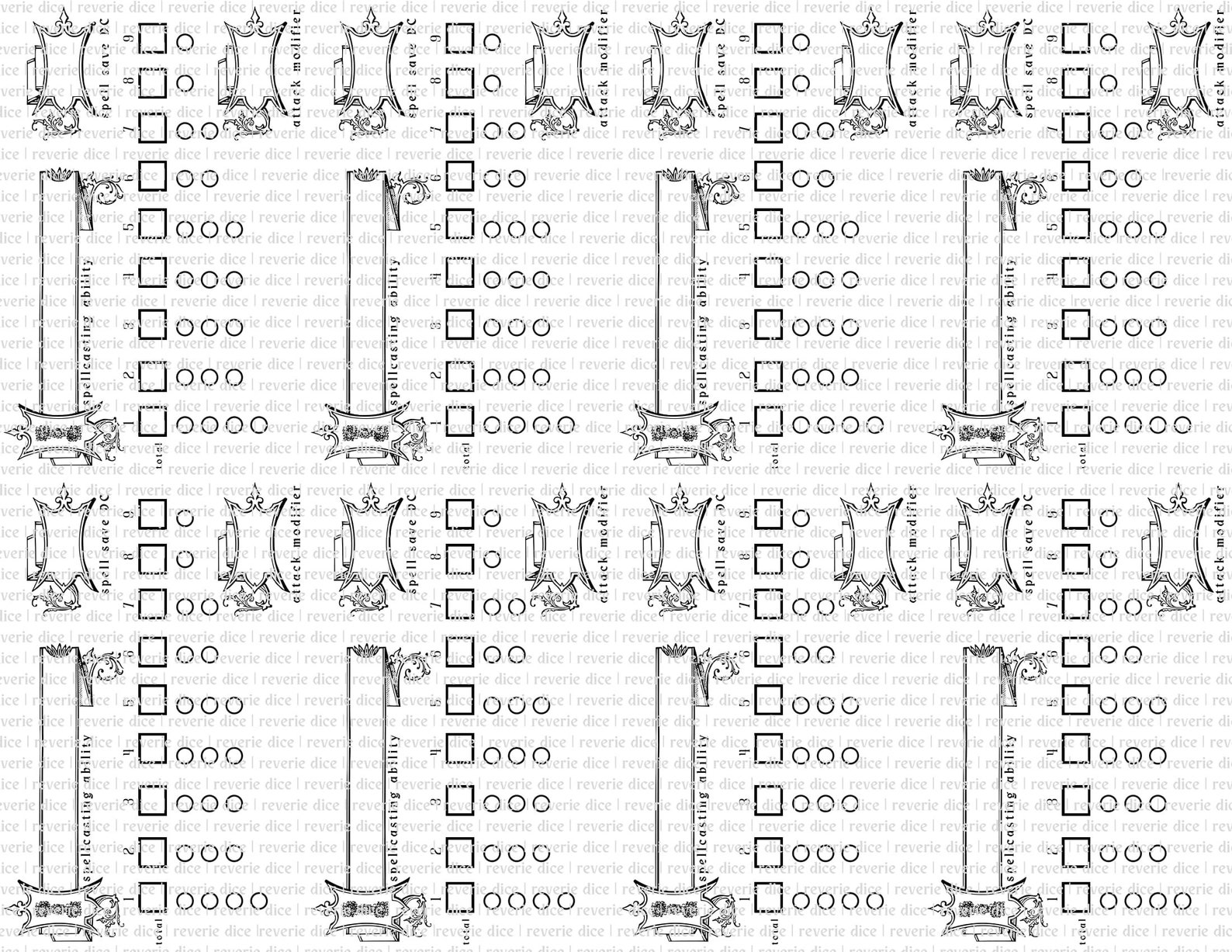 Printable Spell Cards and Spell Slot Trackers - Gothic - for Dungeons ...