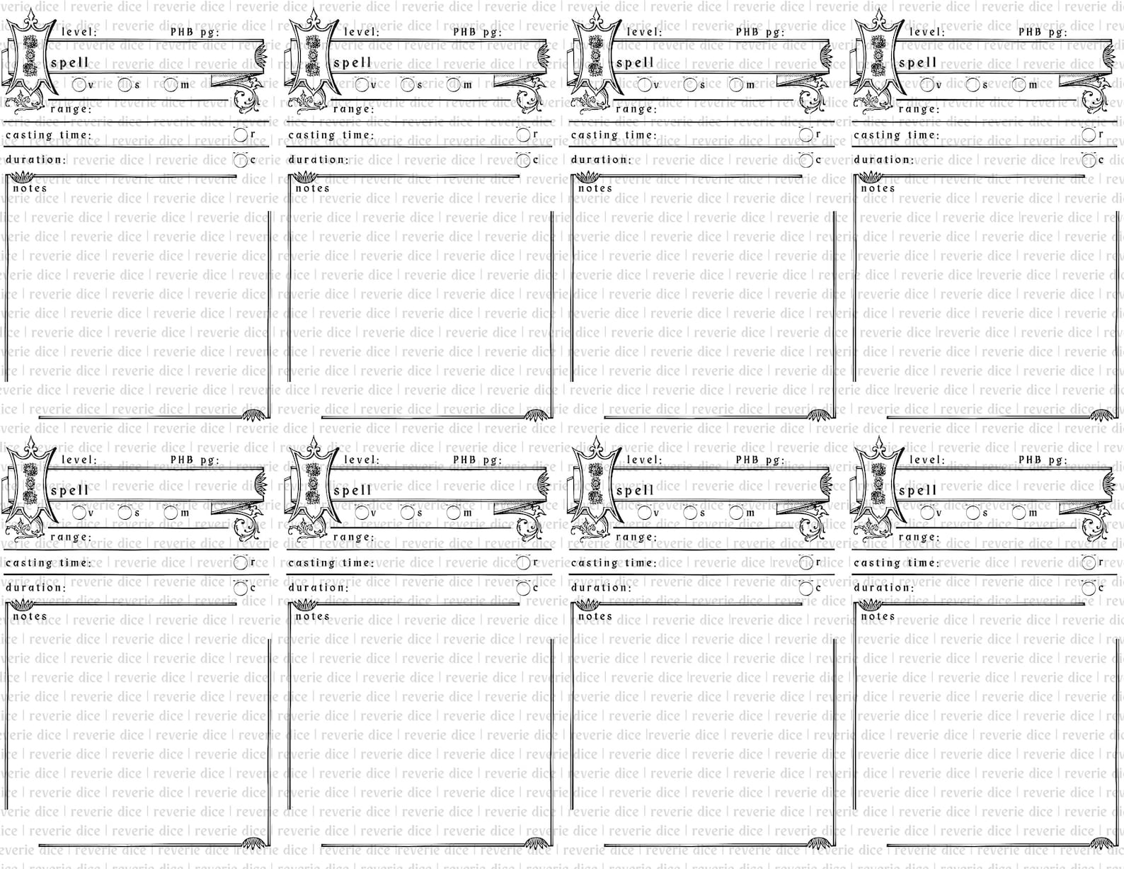 Printable Spell Cards and Spell Slot Trackers - Gothic - for Dungeons ...