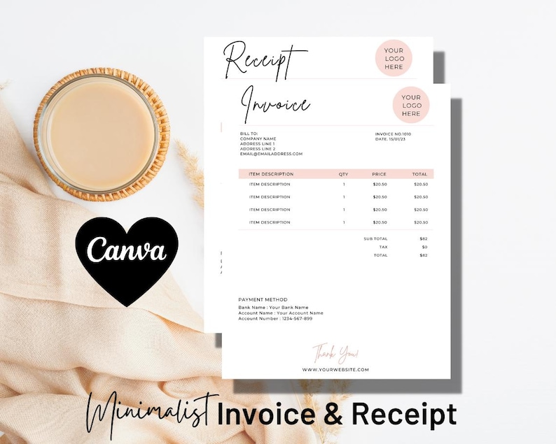 Pink Invoice Template, Receipt Template, Invoice Template for Small ...