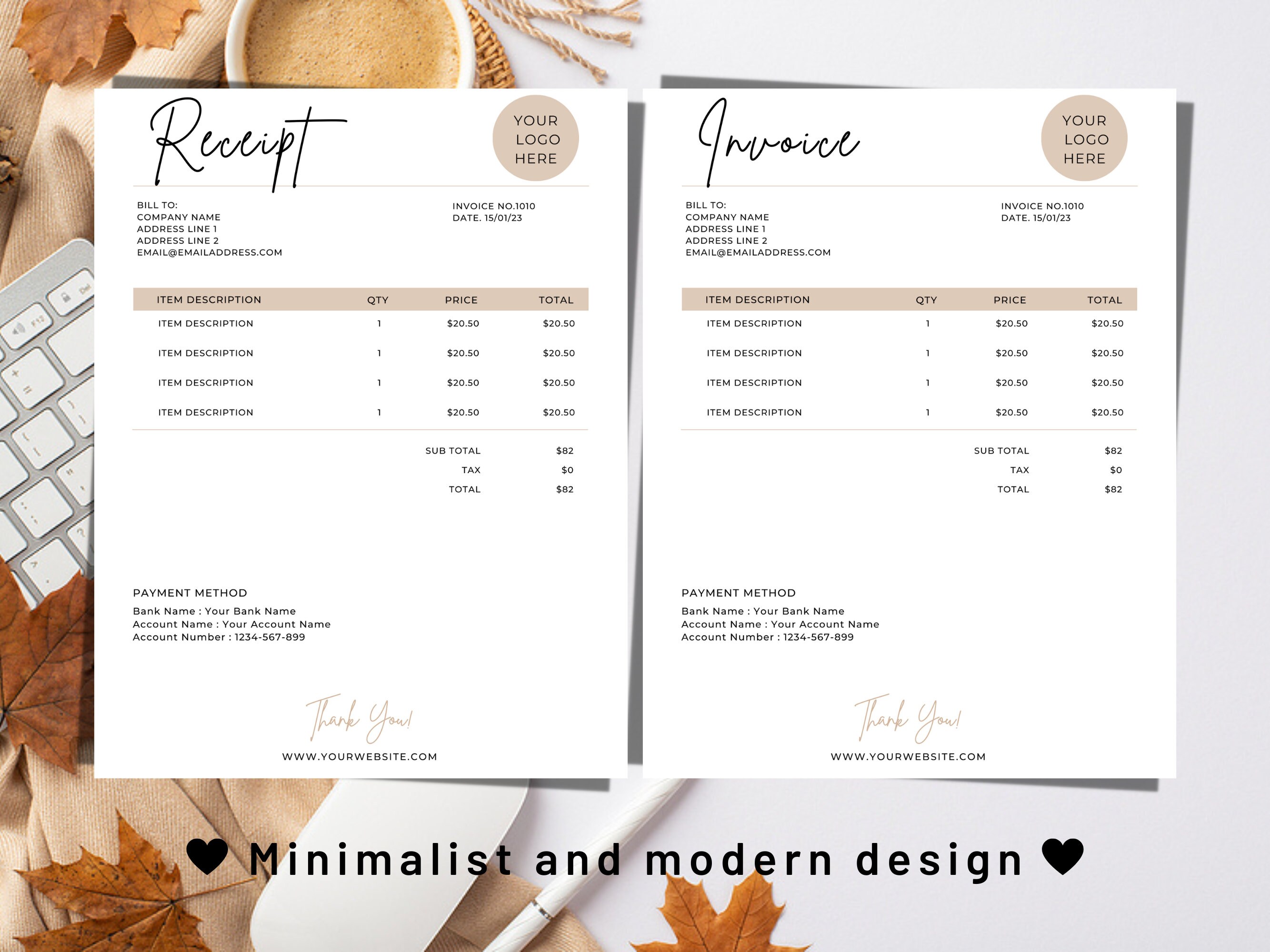 Minimalist Invoice Template, Receipt Template, Invoice Template for ...