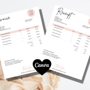Pink Invoice Template, Receipt Template, Invoice Template for Small ...
