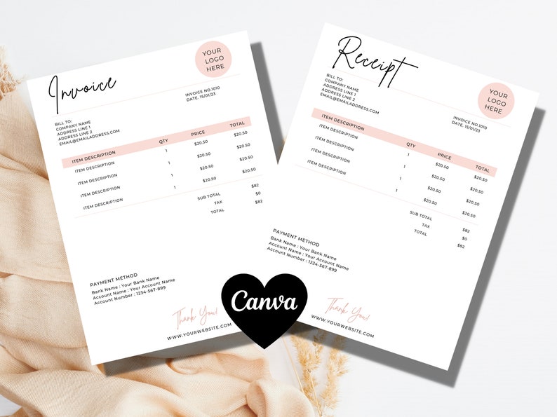 Pink Invoice Template, Receipt Template, Invoice Template for Small ...