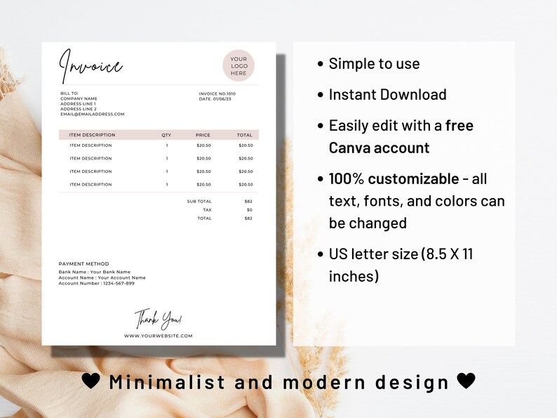 Pink Invoice Template Invoice Template for Small Business Invoice ...