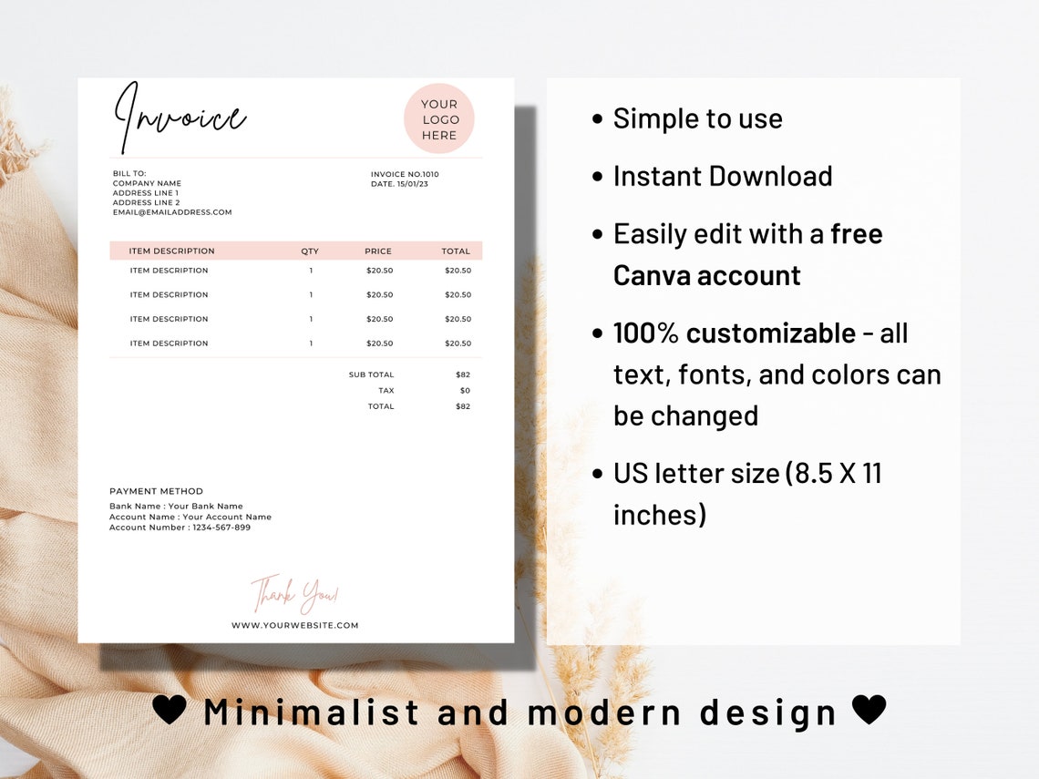 Pink Invoice Template, Receipt Template, Invoice Template for Small ...