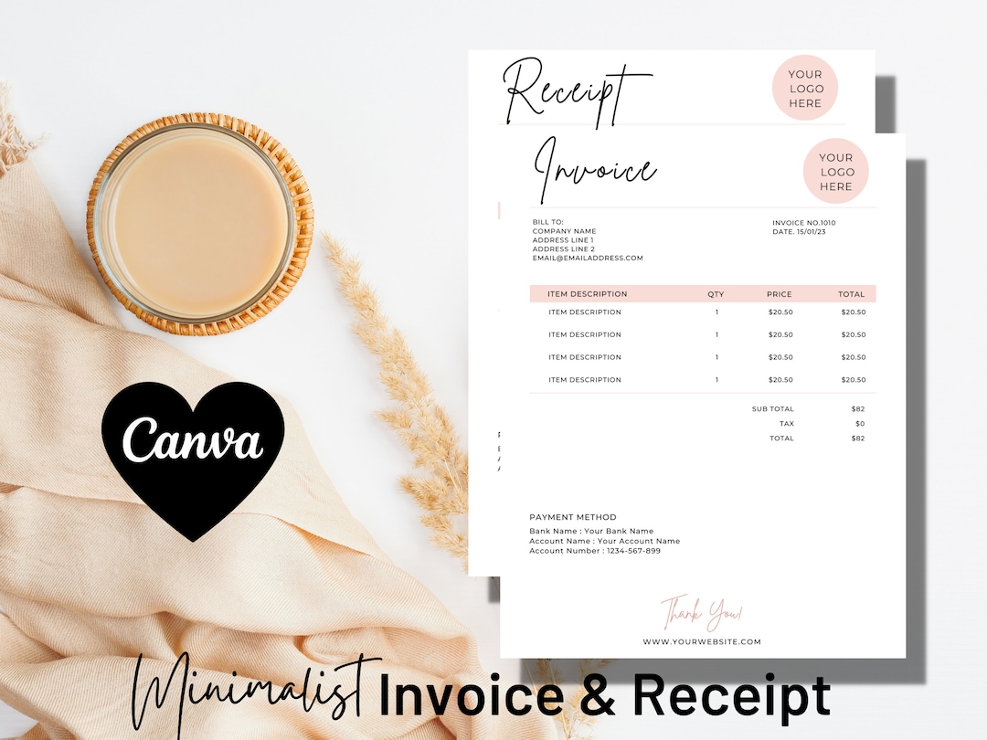 Pink Invoice Template, Receipt Template, Invoice Template for Small ...