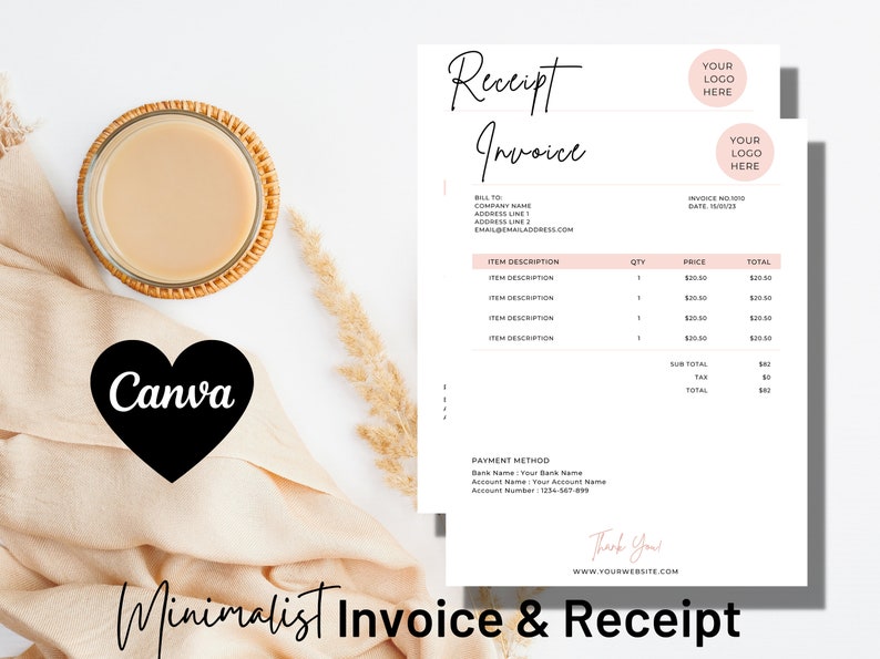 Pink Invoice Template, Receipt Template, Invoice Template for Small ...